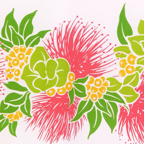 Hula Pa'u Skirt with Lehua Print / Natural / G1731-hulaohana
