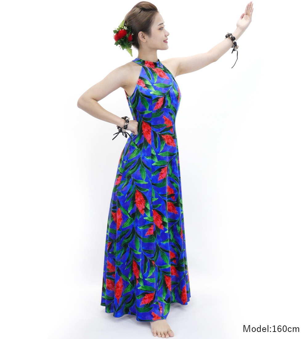 Hula Long Red Ginger Dress with Velvet / Luxury Collection / Blue ...